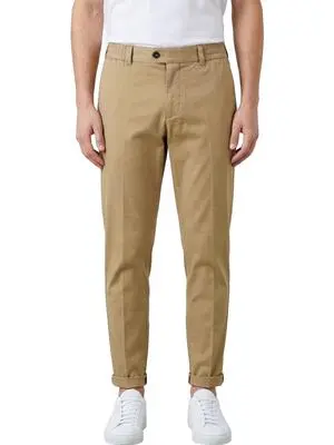 PT TORINO Slim Fit Chino Trousers In Linen And Cotton Blend With Belt Loops Beige