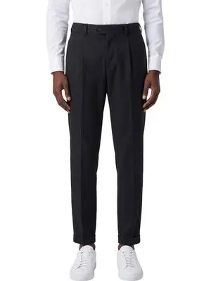 PT TORINO Slim Fit Chino Trousers In Linen And Cotton Blend With Belt Loops Black