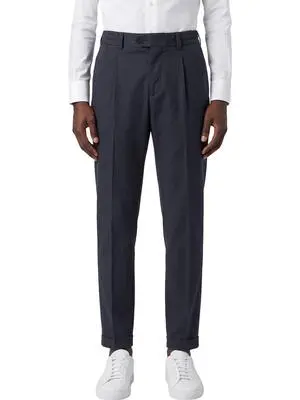 PT TORINO Slim Fit Chino Trousers In Linen And Cotton Blend With Belt Loops Blue