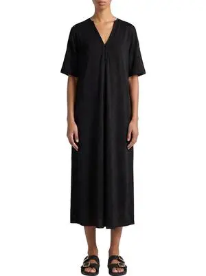 Momoni Momonì Lurex Jersey V-Neck Midi Dress Black