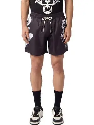 PLEIN SPORT Graphic Print Drawstring Shorts - Black