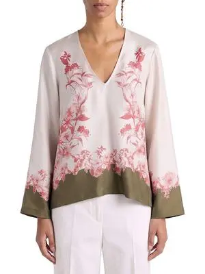 Momoni Floral Print Silk Blouse - Cream