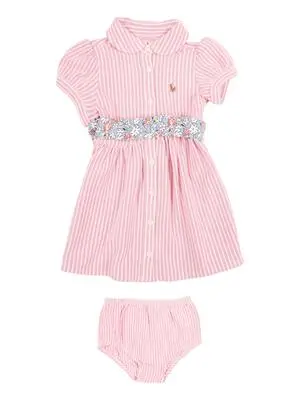 POLO RALPH LAUREN Polo Ralph Lauren Striped Dress With Floral Belt And Bloomer