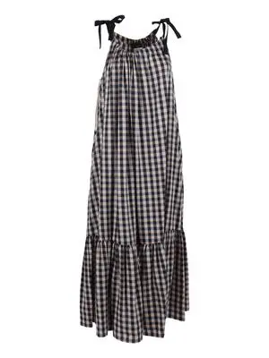 Max Mara Checked Maxi Dress With Tiered Hem - Blu