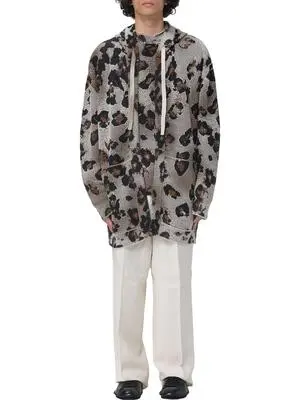 LANEUS Animal Print Cotton Hooded Cardigan - Multicolor