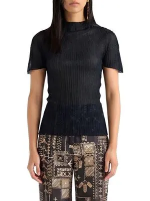 Momoni Ribbed Lurex Viscose Blend Sweater - Black