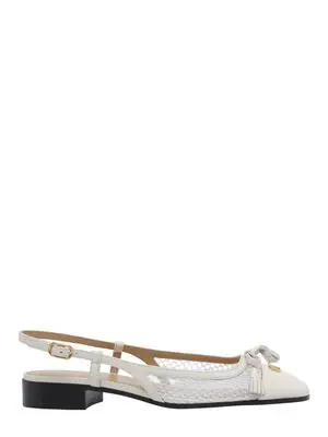 Valentino Garavani Valentino Garavani Leather And Nylon Mesh Slingback Ballerina Flats White
