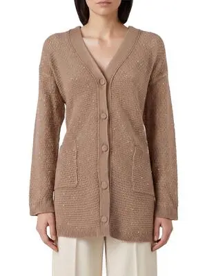 Fabiana Filippi Sequined Cotton Blend Cardigan - Brown