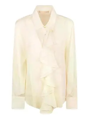 NOUVELLE SILK95FIVE Cream Ruffled Detail Shirt - Neutrals
