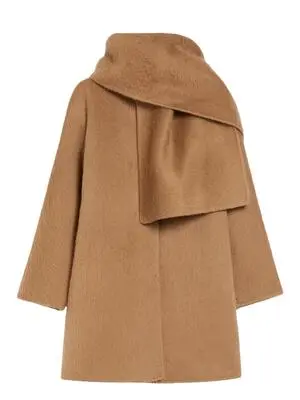 Max Mara Alpaca Wool And Wool Coat With Detachable Scarf - Camel