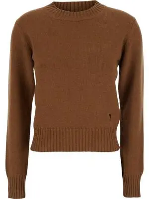 Ami De Coeur Embroidered Crew Neck Sweater - Brown