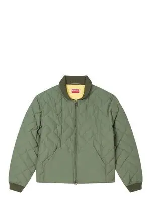 Kenzo Zip-up Down Jacket With Metallic Logo And Quilted Design - Green