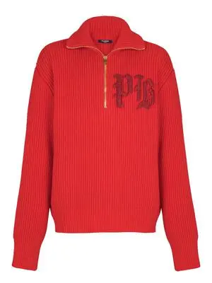 Balmain Cable Knit Zip Neck Jumper - Red