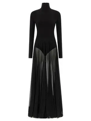 Norma Kamali Long Sleeve Turtleneck Mesh Maxi Dress - Black