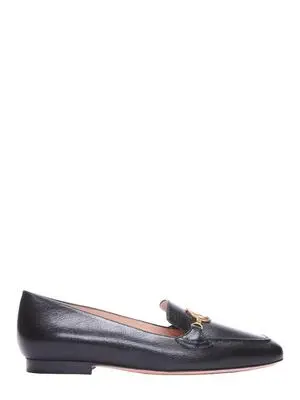 Bally Obrien Round-toe Loafer Flats With Gold Tone Detailing - Black