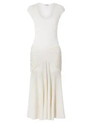 Alaïa Pleated Short Sleeve Dress - White