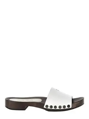 Miu Miu Patent Leather Clogs With Stud Detailing - White