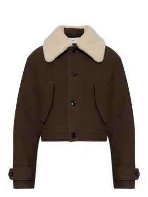 Ami Shearling Collar Bomber Jacket - Brown