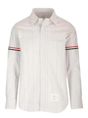 Thom Browne Rwb Striped Long-sleeved Shirt - Medium Gray