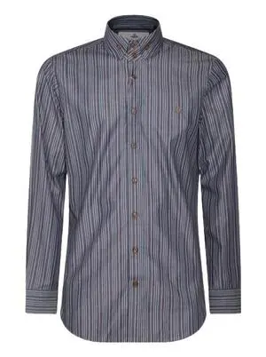 VIVIENNE WESTWOOD Logo Embroidered Striped Shirt - Gray