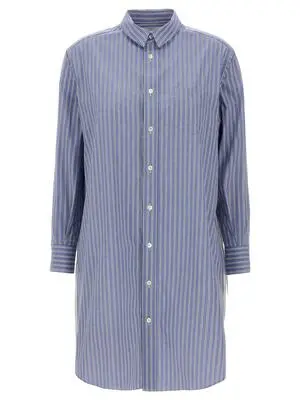 Sacai Pleated Striped Midi Shirt Dress - Light Blue