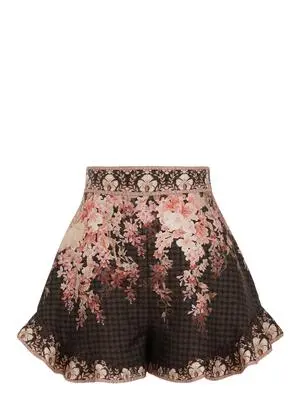 Zimmermann Illuminate Floral Printed Flutter Shorts - Black