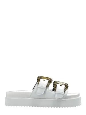 Versace Double Buckle Platform Slides - White