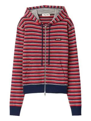 Miu Miu Striped Wool Zip-up Hoodie Jacket - Red