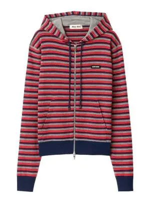 Miu Miu Striped Wool Zip-up Hoodie Jacket - Red