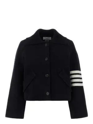 Thom Browne 4-stripe Collared Button-up Jacket - Navy Blue