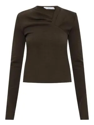 IRO PARIS Long Sleeve Asymmetrical Pleated Top - Green