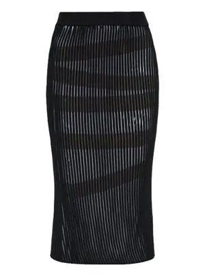 Issey Miyake Striped Midi Skirt With Slit - Black