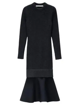 ALEXANDER WANG Alexander Wang Ribbed Long Sleeve Midi Dress With Flared Hem