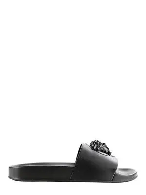 Versace Flat Slip-on Sandals - Black