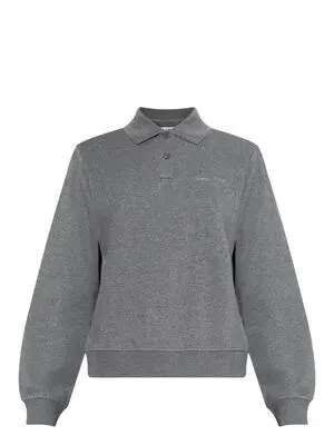 SAMSOE SAMSOE Samsoe Samsoe Long Sleeve Collared Polo Top With Logo Detailing Gray
