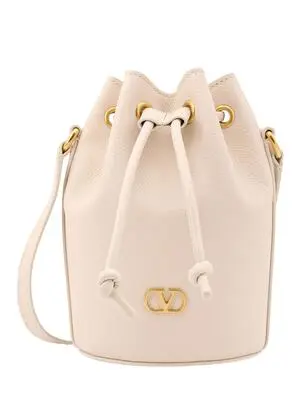 Valentino Garavani Vlogo Plaque Drawstring Bucket Bag - Beige