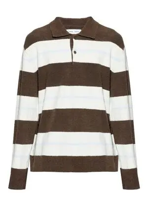 SAMSOE SAMSOE Long-sleeved Striped Polo Shirt - White