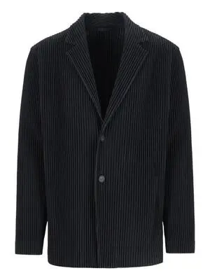 Issey Miyake Homme Pliss Single-breasted V-neck Blazer - Black