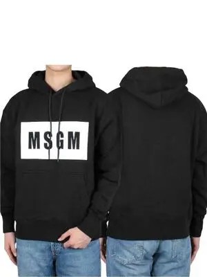 MSGM Logo Print Drawstring Hoodie - Black