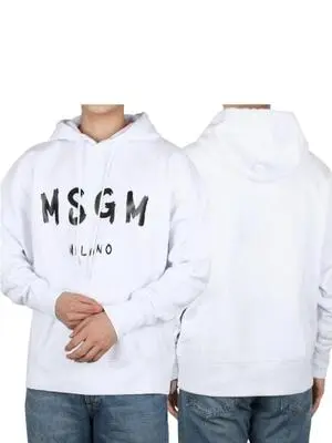 MSGM Logo Print Pullover Hoodie - White
