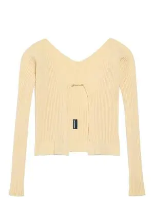 Jacquemus Rib Knit Long-sleeved Cardigan With Logo Plaque - Light Yellow