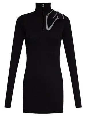 Y/project Long-sleeved Ribbed Knit Dress With Double Collar - Black
