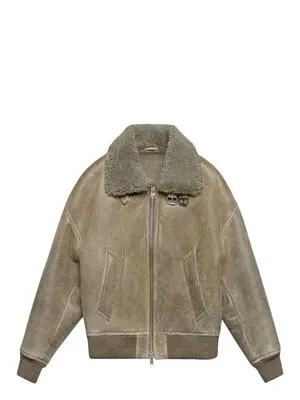 Ami Zipped Shearling Bomber Jacket - Gray