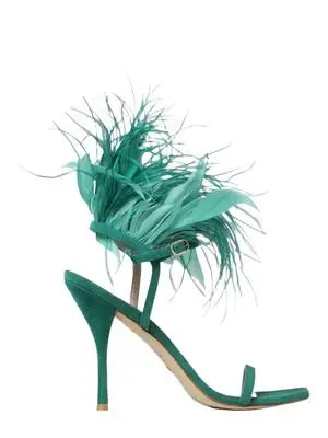 STUART WEITZMAN Stuart Weitzman Logo High-Heeled Sandals With Feather Embellishments Green