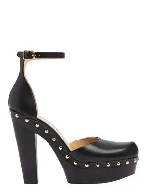 Chloé Chloe Lola Shiny Leather Pumps With Stud Embellishments Black