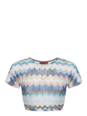 Missoni V-neck Crocheted Short T-shirt - Blue