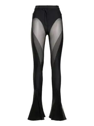 MUGLER Flared Tulle Jersey High-waist Pants - Black