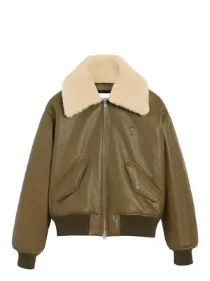 AMI Ami Paris Cropped Zip-Up Shearling Collar Jacket
