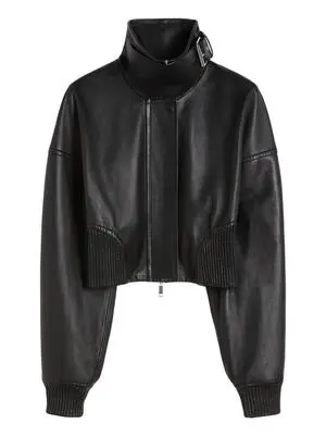 Sportmax High-neck Zipped Leather Bomber Jacket - Black