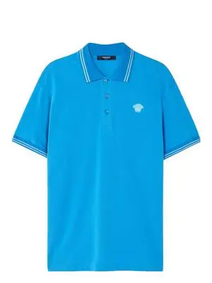 Versace Medusa-embroidered Short-sleeved Polo Shirt - Blue